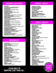 Printable Menu - Best Vape Shop: Gourmet E-Liquids at Pink Spot Vapors